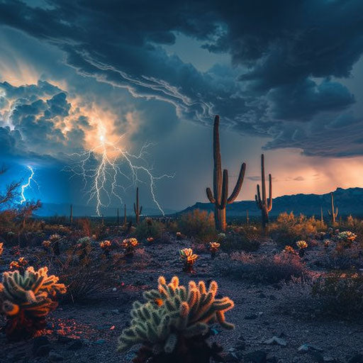 Nature's power: lightning strikes near cacti in thunderstorm – IMAGELLA