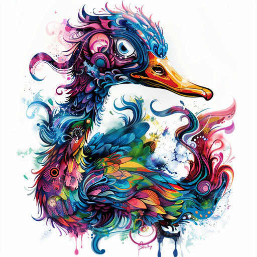 Psychedelic duck tattoo design on white background – IMAGELLA
