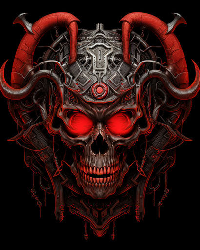 Devil skull with skull horns, red and brown style, futuristic and edgy ...