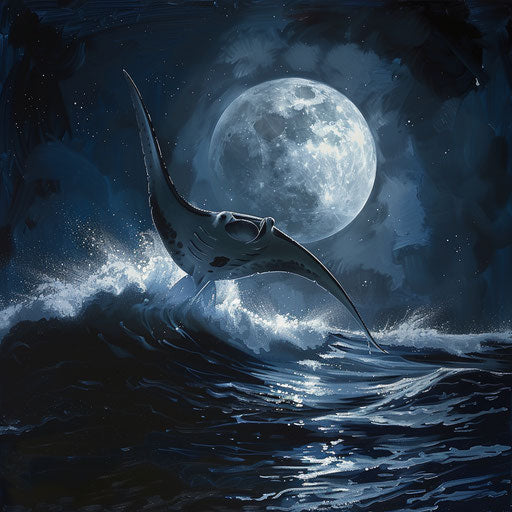 Manta ray leaping out of water under the full moon – IMAGELLA