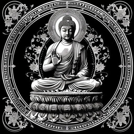 Buddha illustration in black and white, tarot style artwork – IMAGELLA