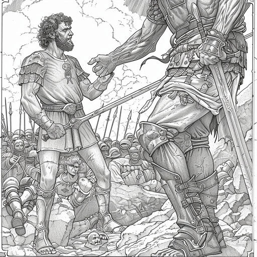 David and Goliath in a detailed medieval scene – IMAGELLA