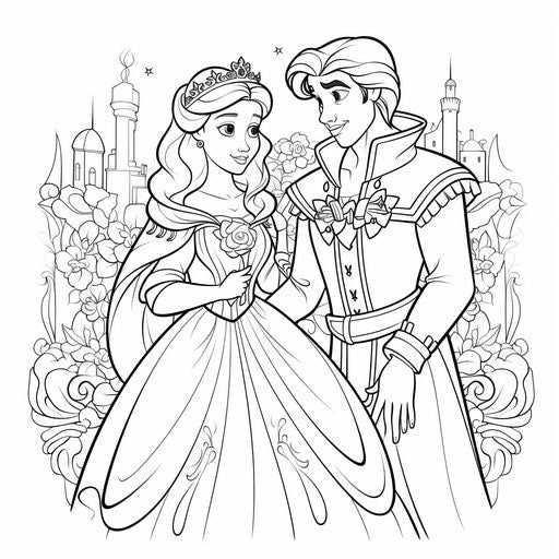 Princess and king coloring pages, animated illustrations style ...