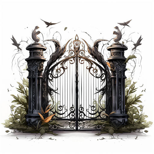 Graphic gate in the style of Chiaroscuro Art, on white background ...