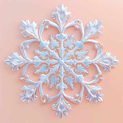 Realistic style snowflake clipart on flat pastel peach background ...