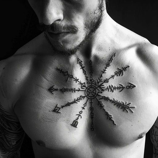 Awesome tattoos for men with Elvish runes on the chest – IMAGELLA