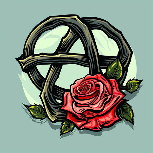 Anarchy symbol intertwined with red rose, vivid clipart style – IMAGELLA