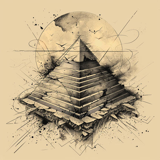 Crumbling pyramid with action lines, earthy tones – IMAGELLA