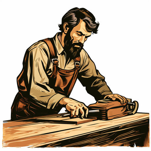 Illustration of a carpenter in the style of Chiaroscuro Art, on white ...
