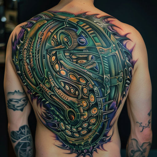 Abstract biomechanical back tattoos for men – IMAGELLA