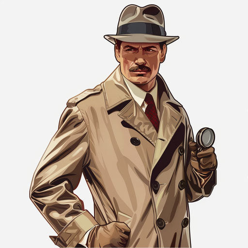 Realistic detective illustration on flat white background, bright ...
