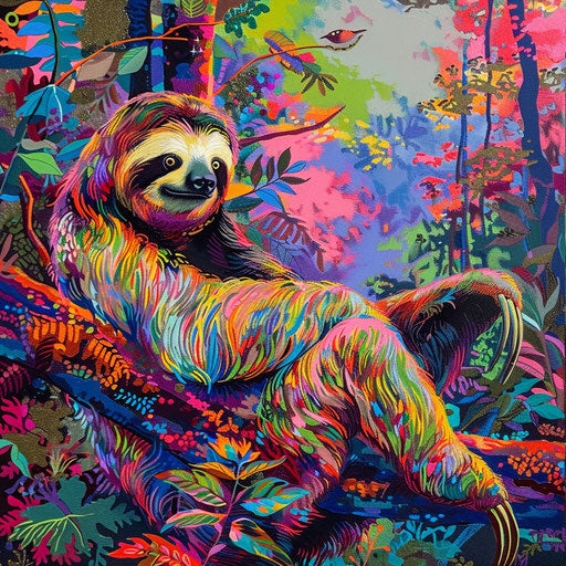 Giant sloth in a vibrant forest with intense colors – IMAGELLA