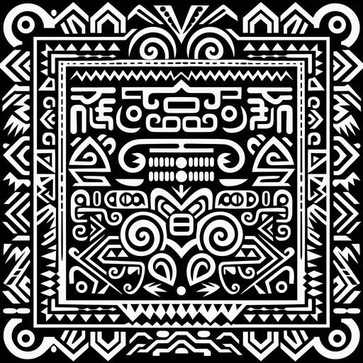 Aztec tiki pattern in black & white, commission for Tonga art – IMAGELLA