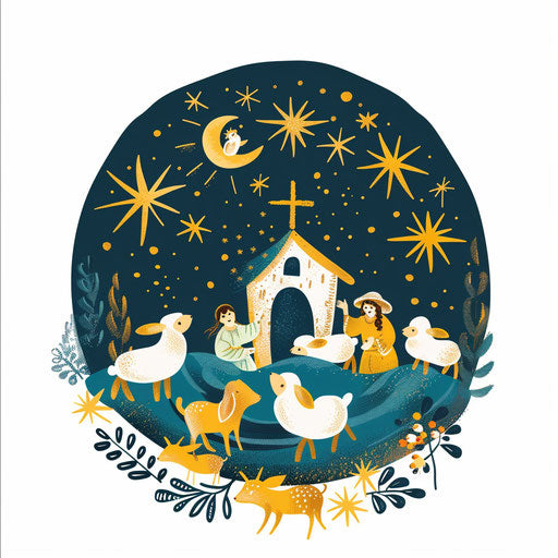 Nativity scene flat tattoo sketch, festive and joyful – IMAGELLA