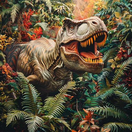 T-rex among vibrant ancient ferns – IMAGELLA