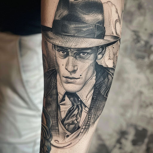 Gothic 1920s gangster tattoo in black and grey ink – IMAGELLA