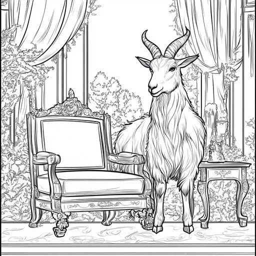 Goat in a glamorous setting in the style of a Megan Hess coloring book ...