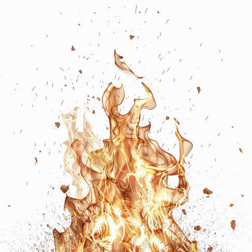 Realistic cartoon fire on flat white background, detailed with subtle ...