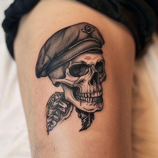 Gothic style army skull tattoo with beret – IMAGELLA
