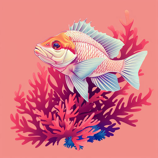 Realistic cartoon fish on vibrant coral background – IMAGELLA