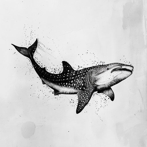 Flat tattoo sketch of a whale shark with dotted skin patterns in a ...