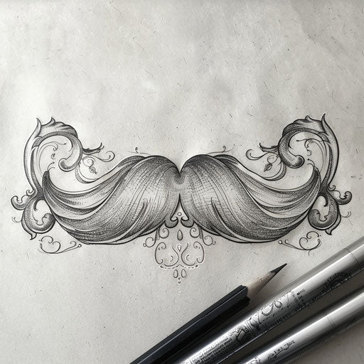 Detailed sketch of a classic mustache with fine lines and subtle ...