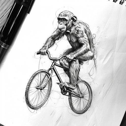 Sketch of a monkey riding a unicycle, playful and dynamic circus theme ...