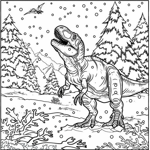 T-Rex in snowy landscape for coloring – IMAGELLA
