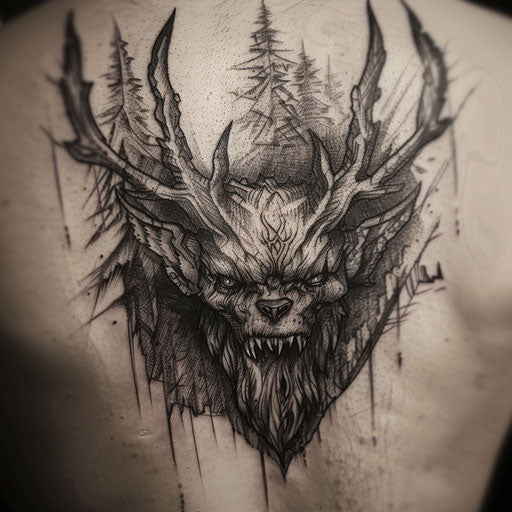 Dramatic tattoo of a fierce Wendigo's face – IMAGELLA