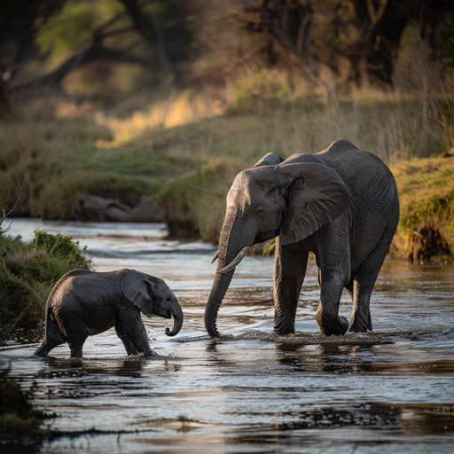 An elephant guiding its calf across a river – IMAGELLA