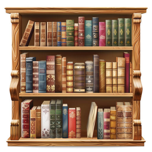 Realistic bookshelf clipart with flat white background, fine details ...