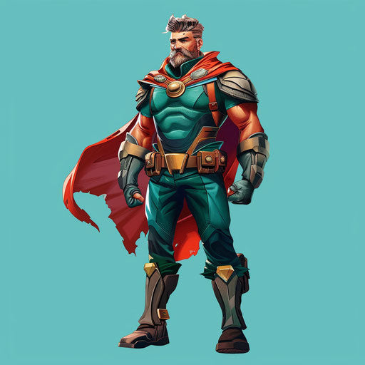 Realistic hero clipart with flat teal background – IMAGELLA