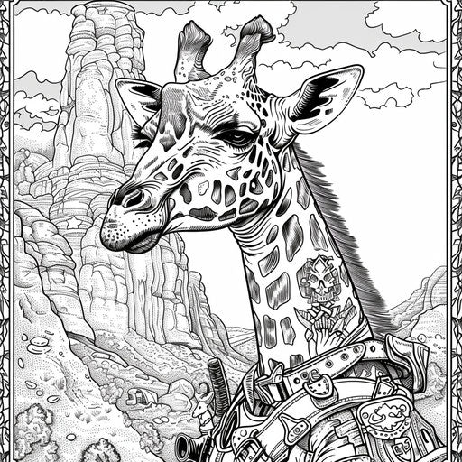 Heroic giraffe in an epic adventure scene – IMAGELLA
