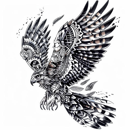 Hawk tattoo with Aztec patterns and symbols – IMAGELLA
