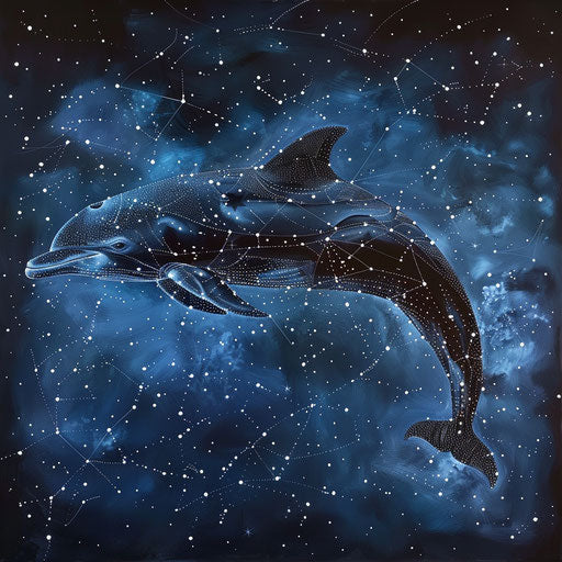 Artistic interpretation of the dolphin constellation in the starry sky ...