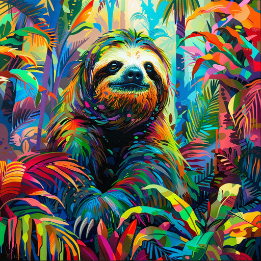 Giant sloth in a vibrant forest with intense colors – IMAGELLA