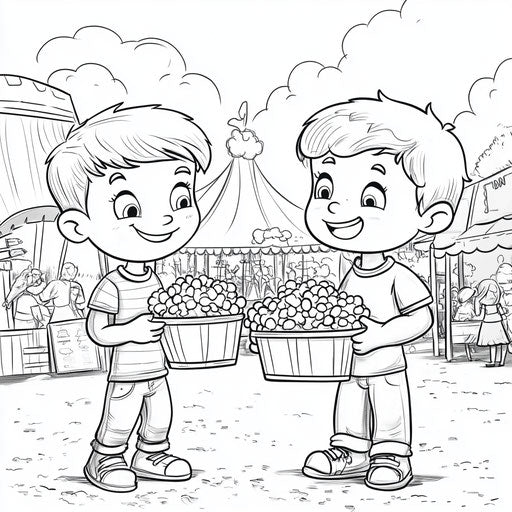 Cartoon characters enjoying popcorn at the fair – IMAGELLA