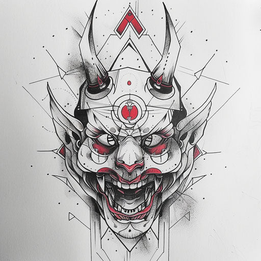 Geometric oni tattoo design, traditional imagery modern shapes – IMAGELLA