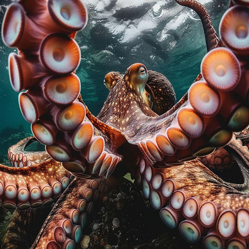 Close encounter with an octopus, tentacles reaching out towards the ...