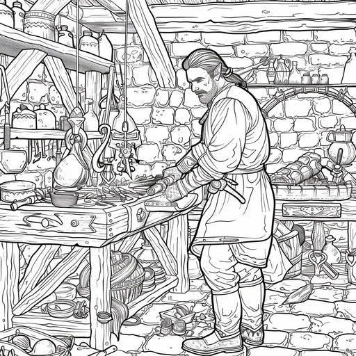 Elf blacksmith forging a magical weapon in a detailed workshop. – IMAGELLA
