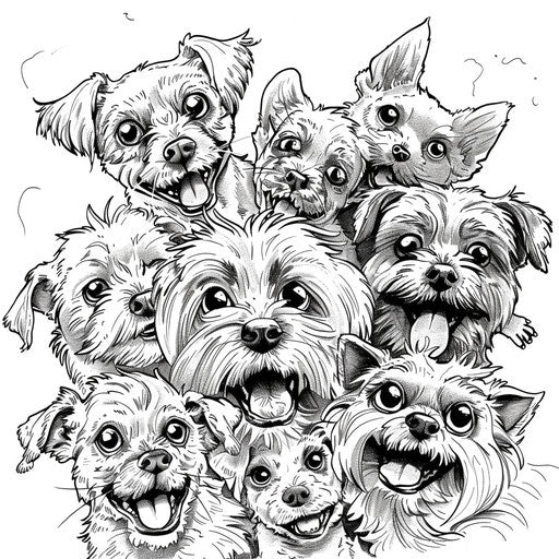 Comical puppies with exaggerated features in coloring book style – IMAGELLA