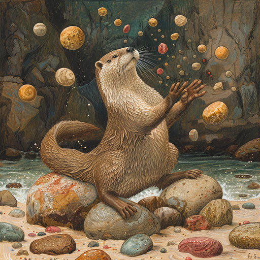 Otter juggling small pebbles on its belly – IMAGELLA