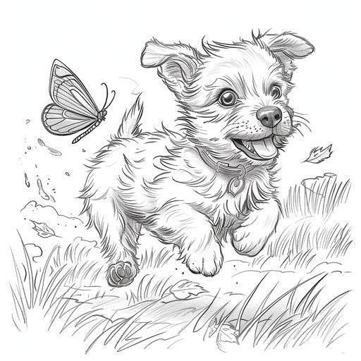Playful puppy chasing a butterfly, Teagan White style, coloring page ...