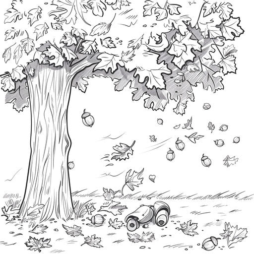 Acorns falling from an oak tree. Coloring book page – IMAGELLA