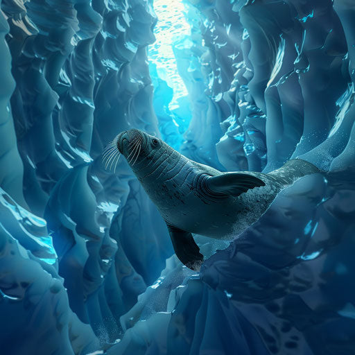 Graceful seal navigating through a maze of underwater ice formations ...