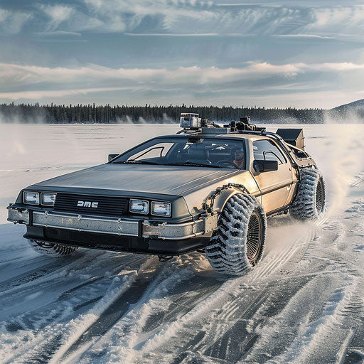 Ice racing with a modified 1981 DeLorean DMC-12 on a frozen lake – IMAGELLA