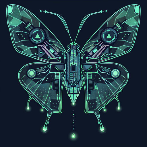 Flat futuristic tattoo of a cyber butterfly with circuit board wings ...