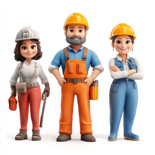 3D community helpers in photo realistic style on flat white background ...
