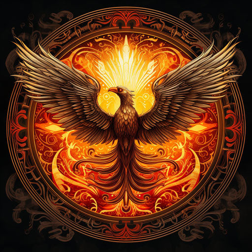 Mandala with phoenix and sun, hand-drawn elements – IMAGELLA