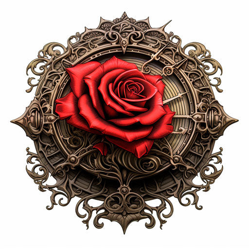 Rose clock tattoo, Junko Mizuno style, embossed paper – IMAGELLA